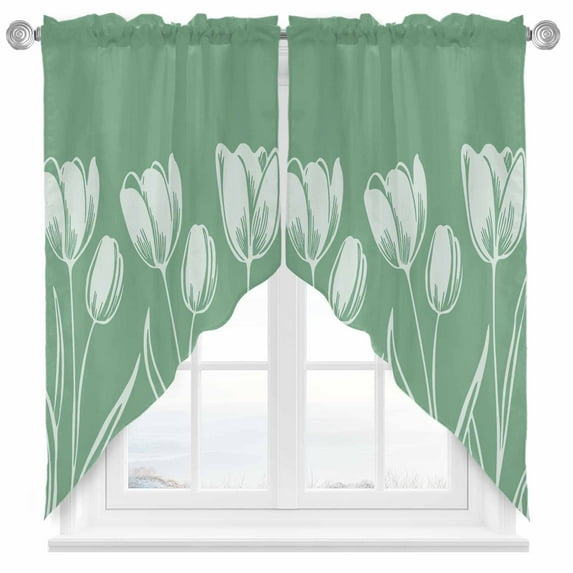 Green Flower Swag Kitchen Curtain Valances, Flower Rod Pocket Curtains ...