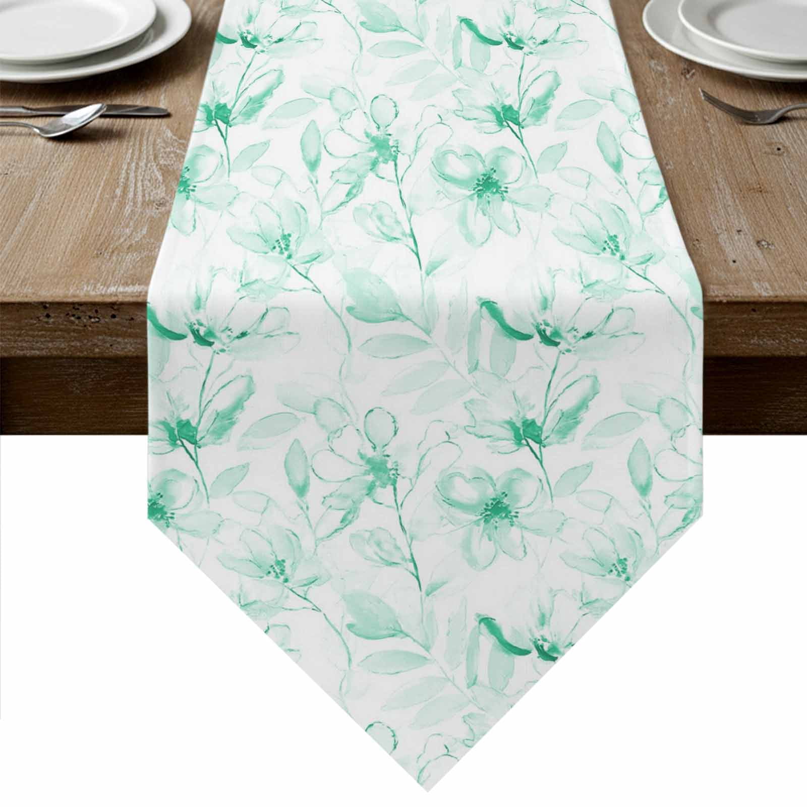 Green Flower Table Runner Linen Burlap Table Runner 72 Inches Long ...