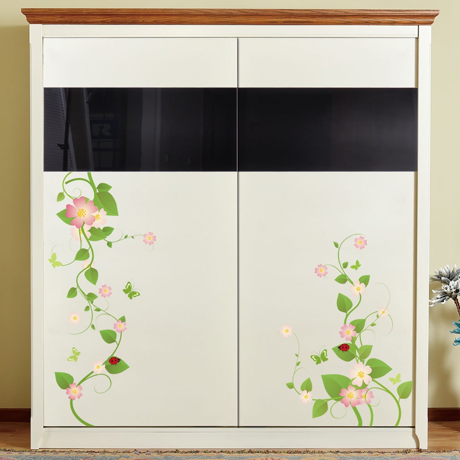 Green Flower Vine Wall Sticker,Hanging Green Vine Wall Stickers Leaves ...