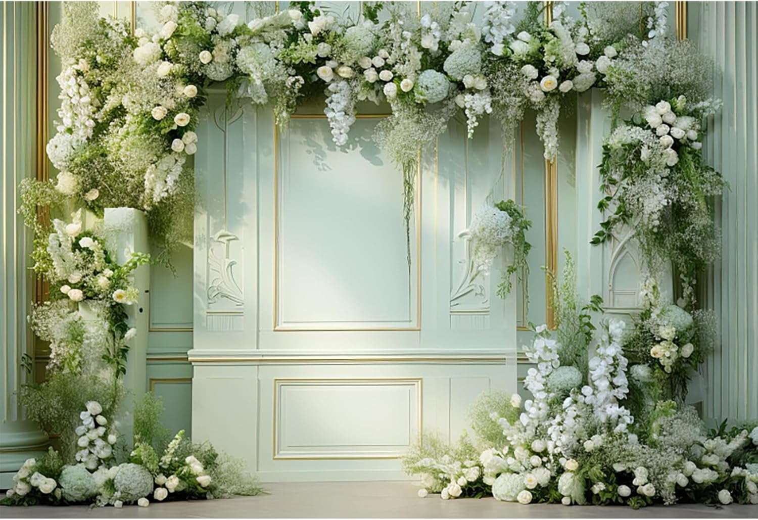 Green Flower Wall Backdrop for Photography Mint Green White Floral ...