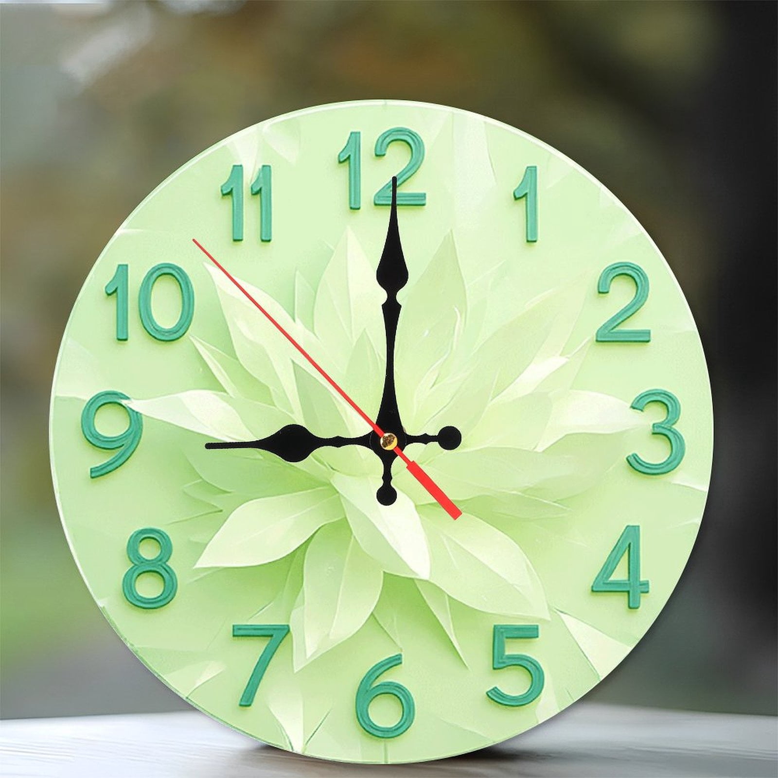 Green Flower Wall Clock Home Decor 10-Inch Silent Wooden Wall Clock ...