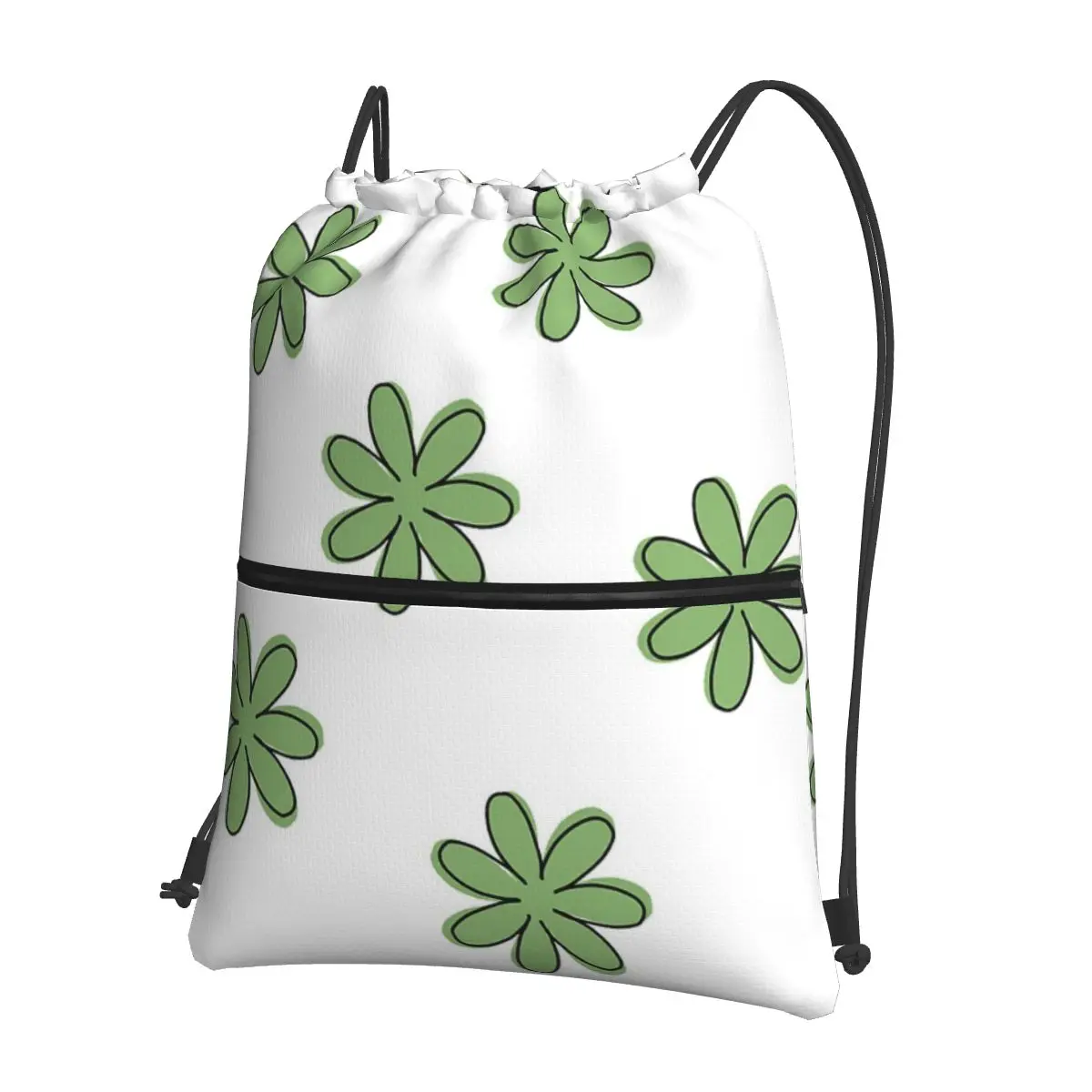 Green Flowers Portable Backpacks Drawstring Bag Casual Drawstring ...