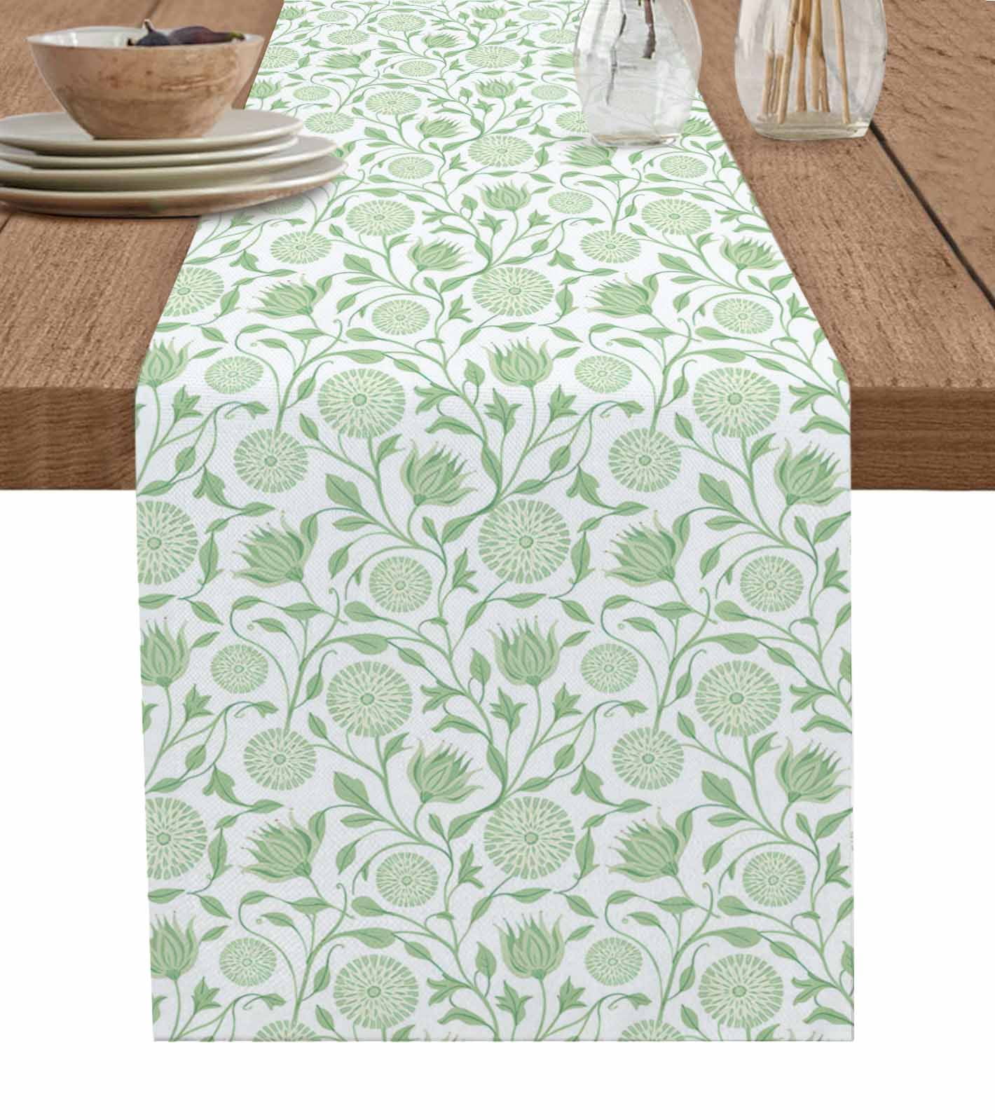 Green Flowers Table Runner 90 Inches, Pastoral Farmhouse Botanical ...