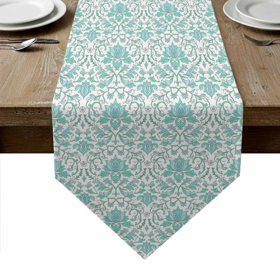 Green Flowers Table Runner Linen Burlap Table Runner 108 Inches Long ...