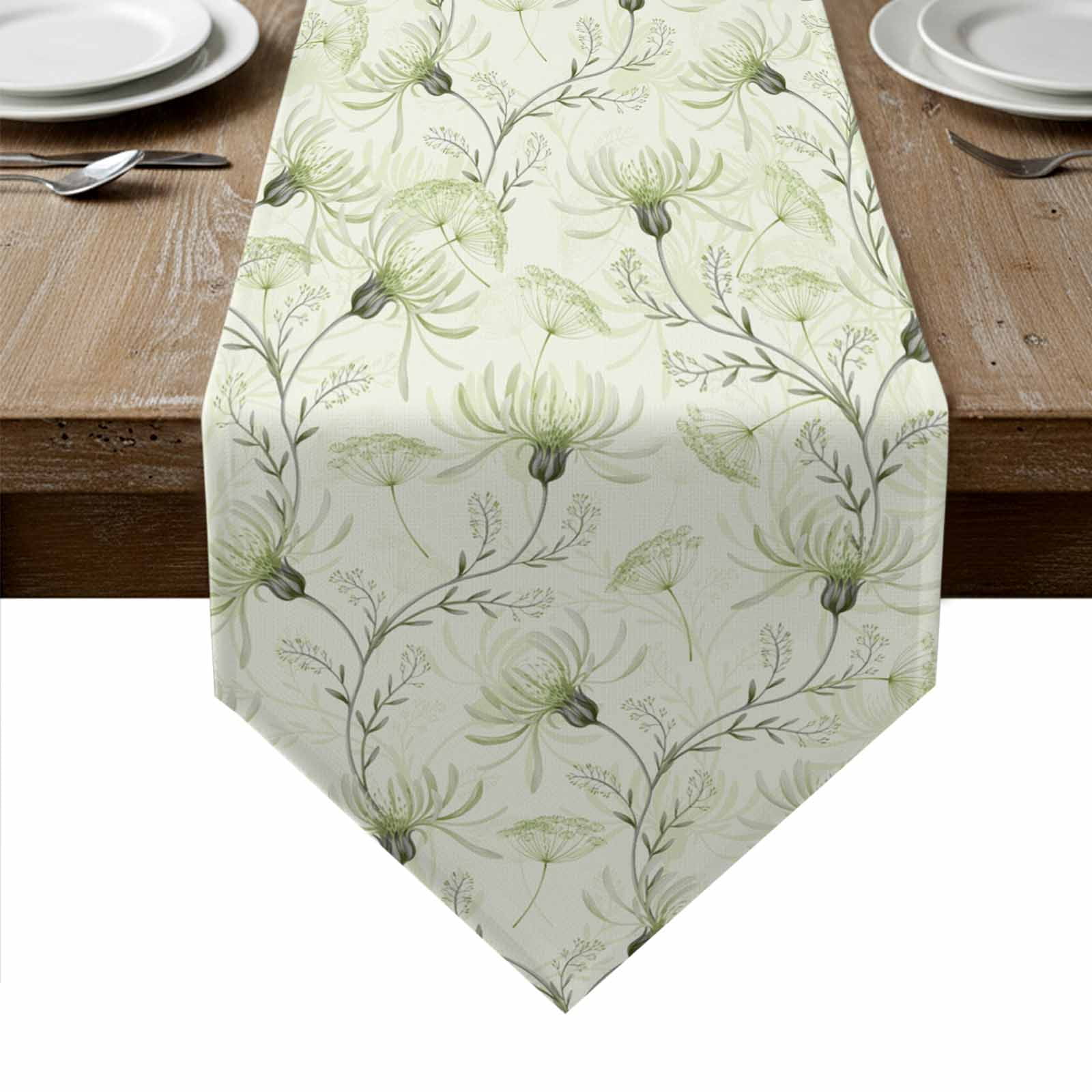 Green Flowers Table Runner Linen Burlap Table Runner 72 Inches Long ...
