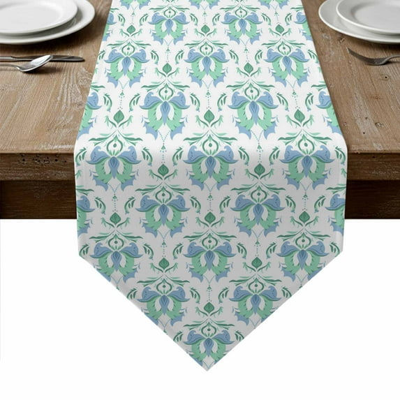 Green Flowers Table Runner Linen Burlap Table Runner 90 Inches Long ...