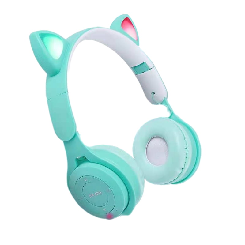 (Green) Foldable Headphones Bluetooth-compatible Headset Earphone Wireless LED Kid Girl Stereo ...