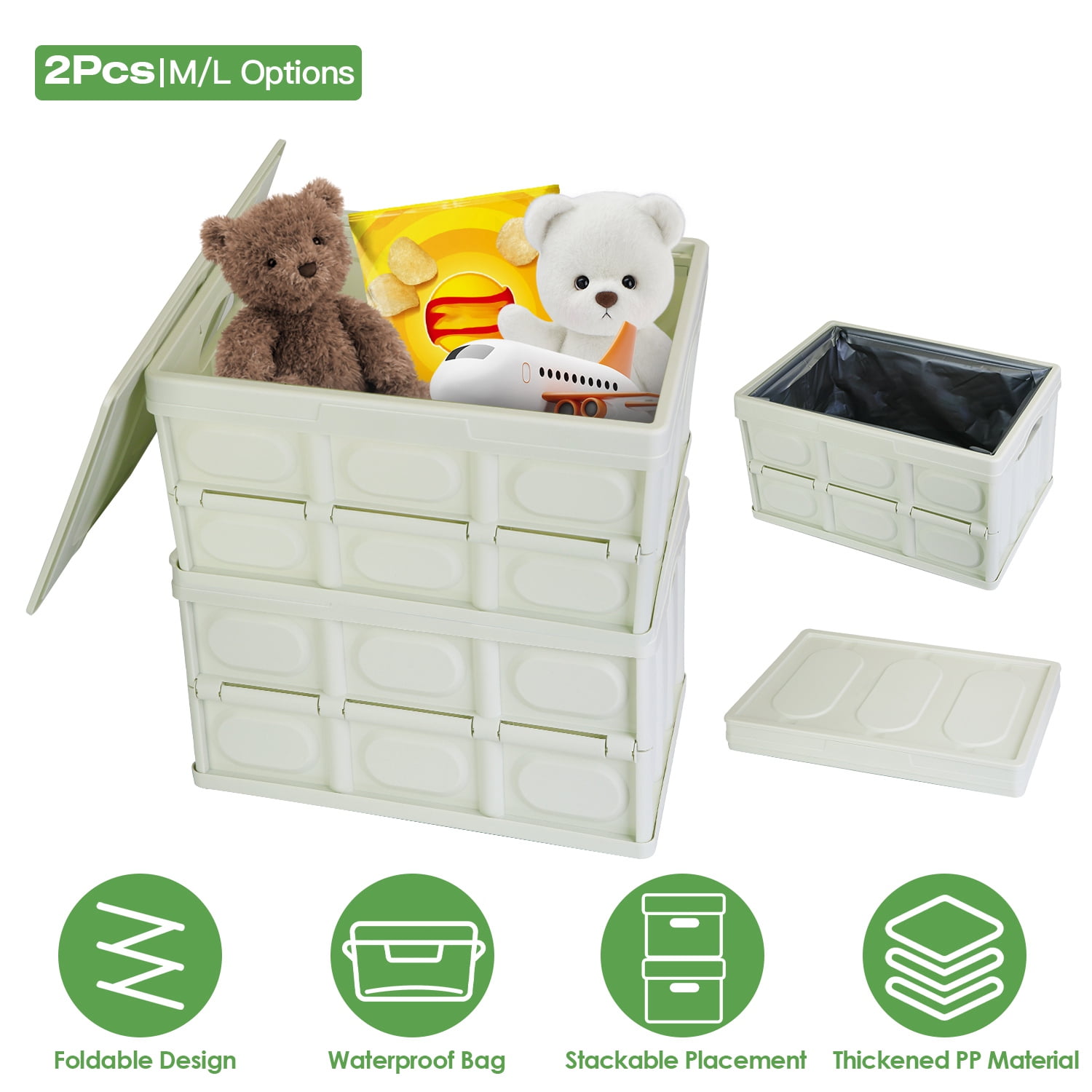 Green Folding Stackable Utility Crates 2-Pack, iMounTEK Plastic Storage ...