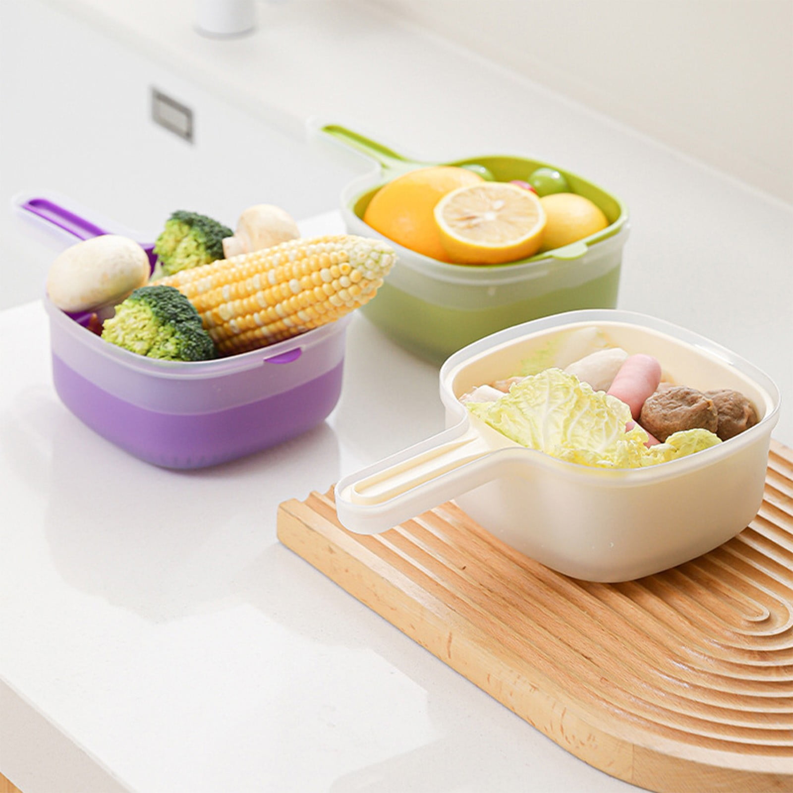 Green Food Grade Plastic Colander Strainer Double-Layer Draining Bowl ...