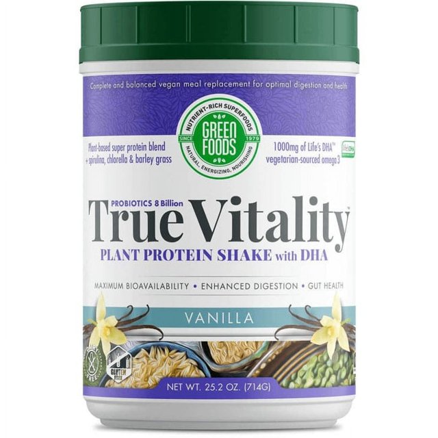 Green Foods True Vitality Plant Protein Powder, Vanilla, 15g Protein, 1 ...