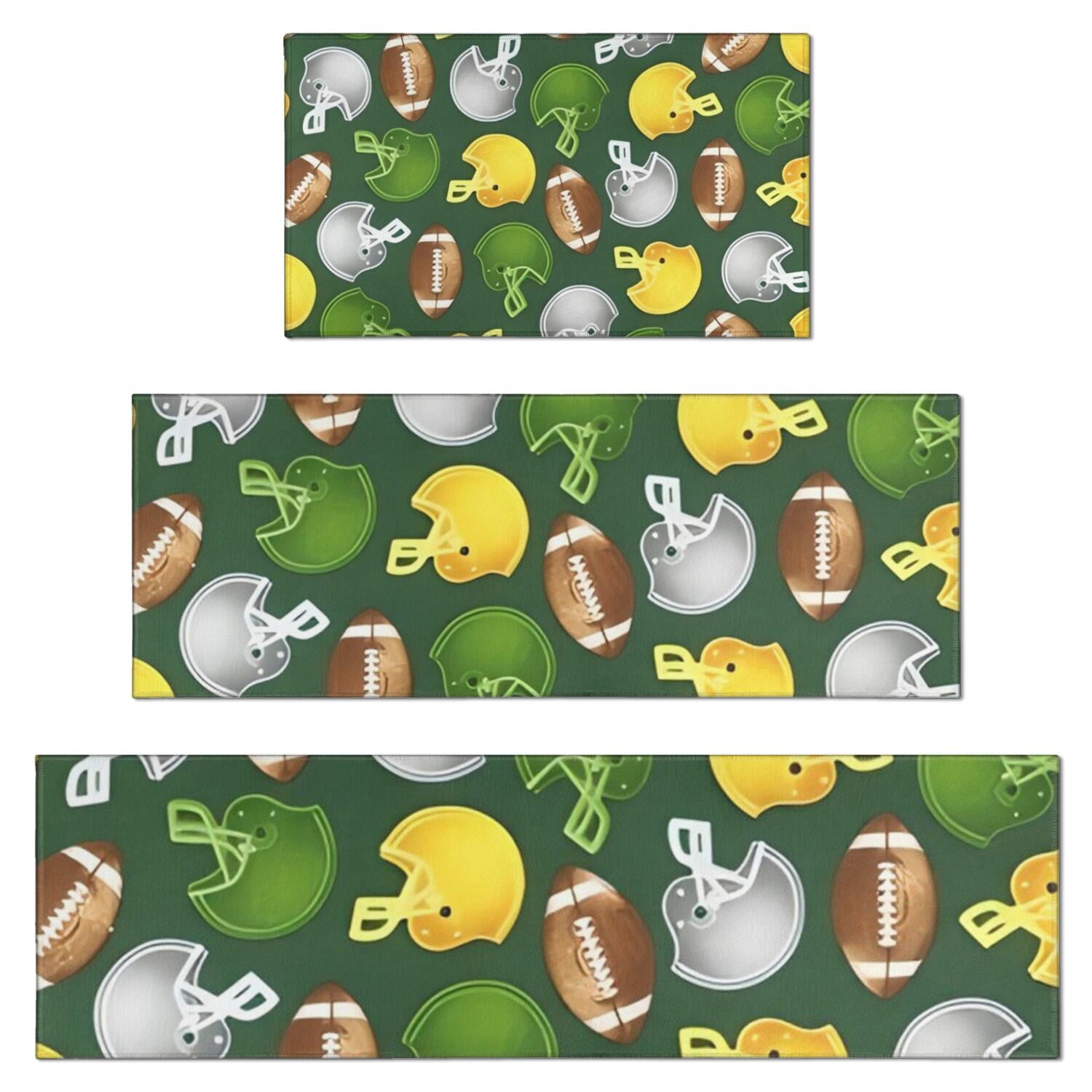 Green Football Helmets and Balls Pattern Kitchen Rugs Sets Of 3,Kitchen ...