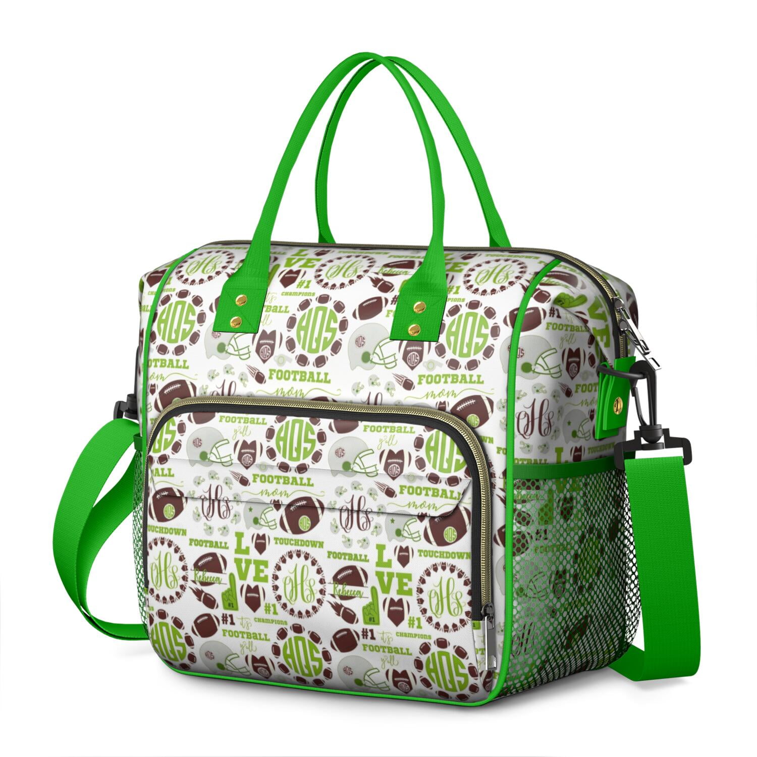 Green Football Monogram Pattern Womens Lunch Box for Work,Insulated ...