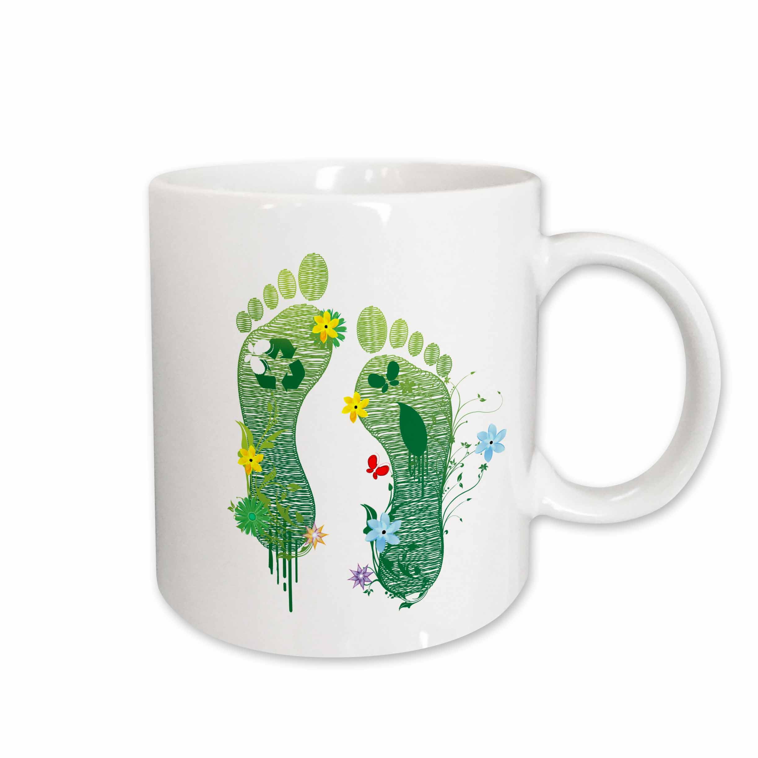 3drose, Green Footprints with Flowers and a Recycle Symbol, 15oz Mug ...