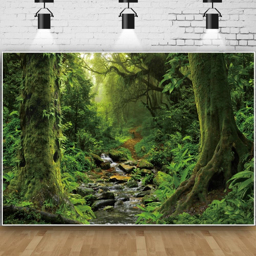 Green Forest Backdrop 10X6.5 Ft Vinyl Fairy Tale Nature Rainforest ...