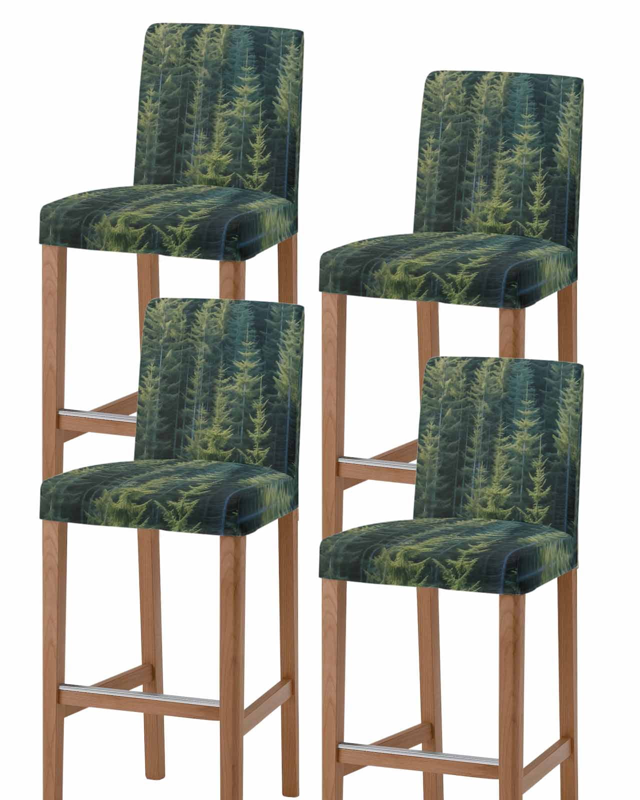 Green Forest Bar Stool Covers Set of 4, Pine Tree Summer Botanical ...
