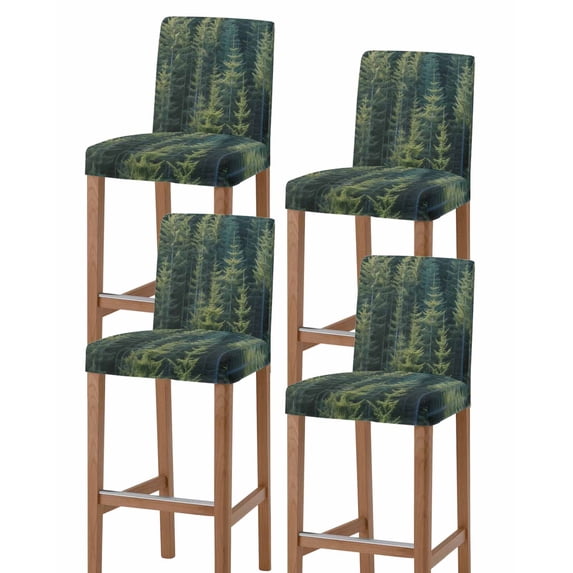 Green Forest Bar Stool Covers Set of 4, Pine Tree Summer Botanical ...