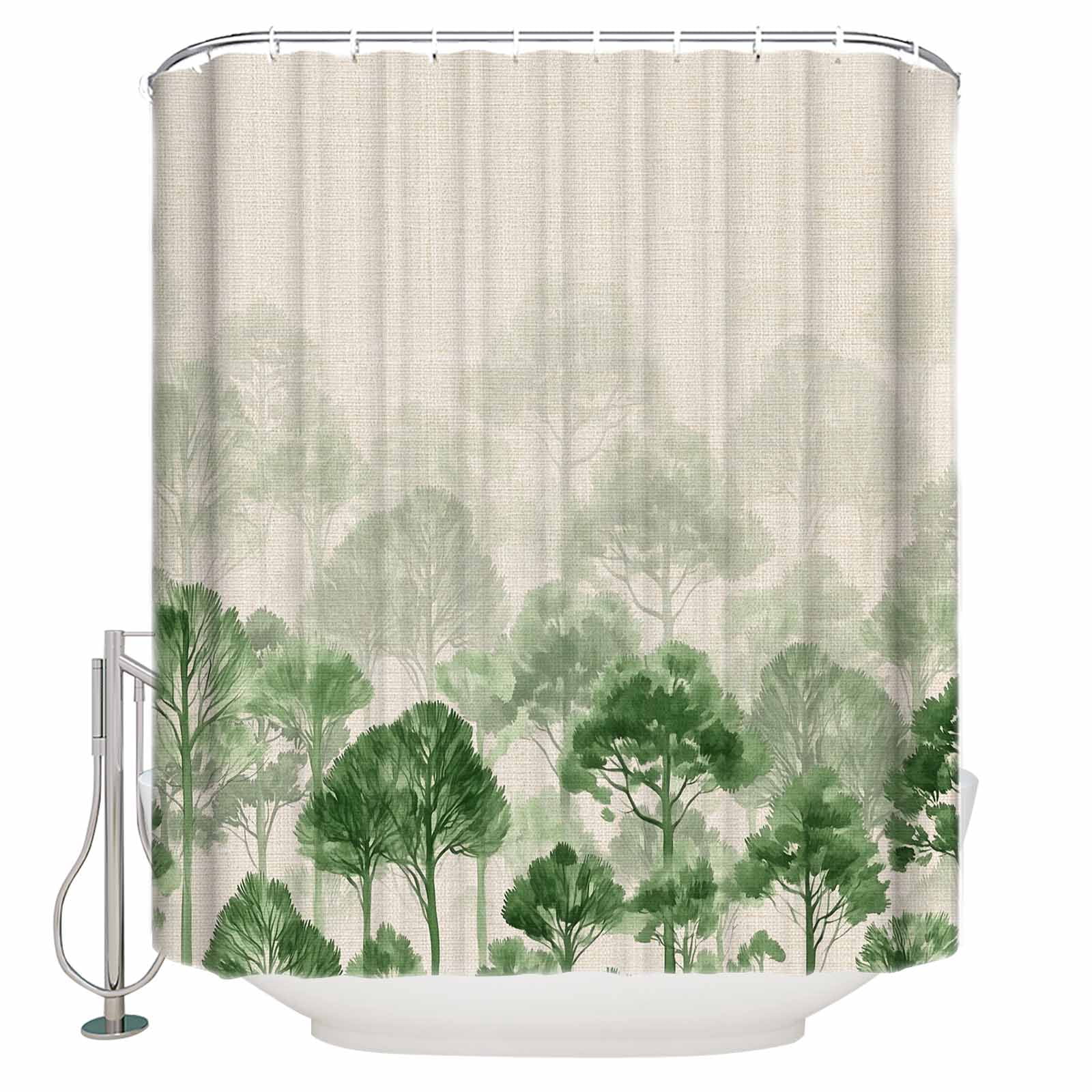 Green Forest Bathroom Shower Curtains with 12 Hooks Polyester ...