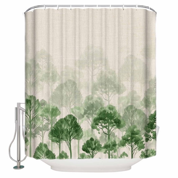 Green Forest Bathroom Shower Curtains with 12 Hooks Polyester ...