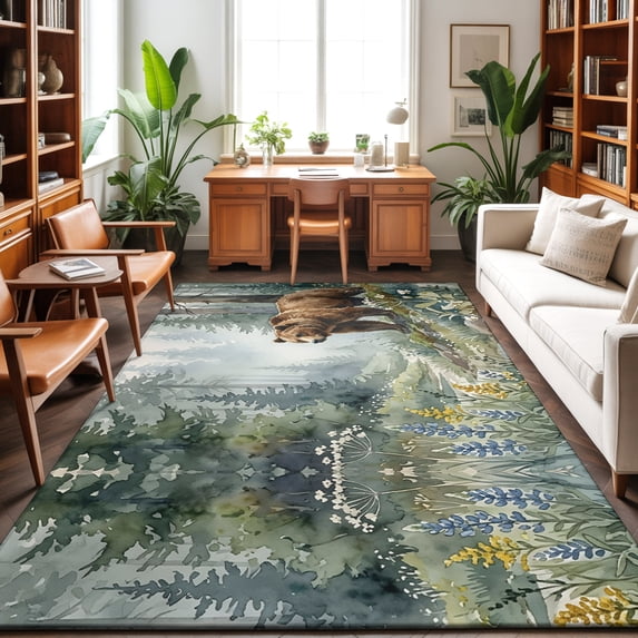 Green Forest Bear 5'x7' Rug for Living Room Sofa and Coffee Table ...
