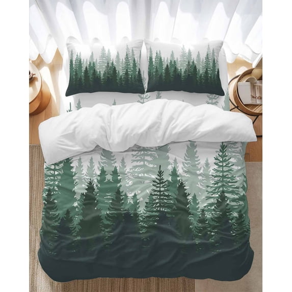 Green Forest Bedding Duvet Cover Set Twin 4 Pieces Nature Woodland Tree ...