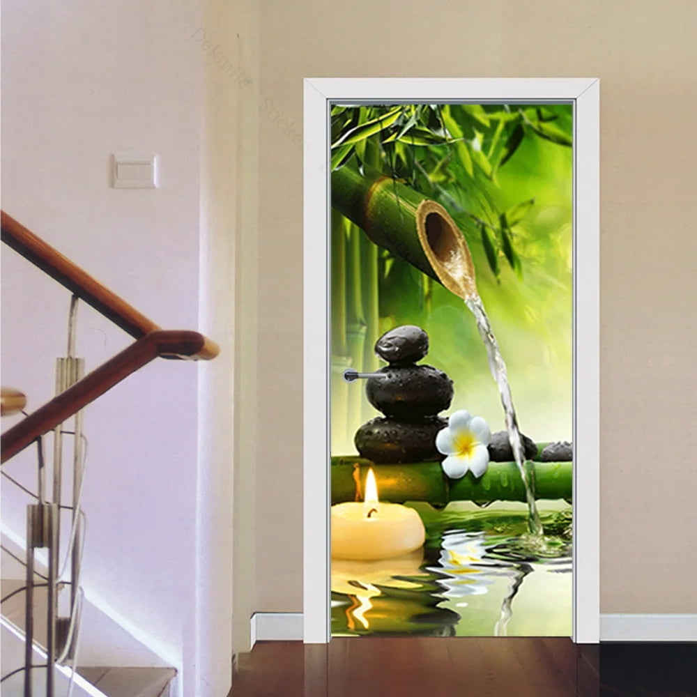 Green Forest Bridge Self-adhesive Door Wallpaper 3D PVC Home r Sticker ...