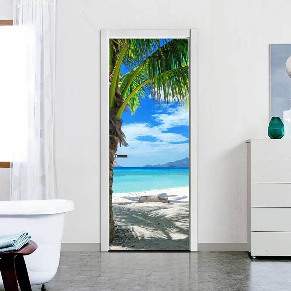 Green Forest Bridge Self-adhesive Door Wallpaper D PVC Home r Sticker ...