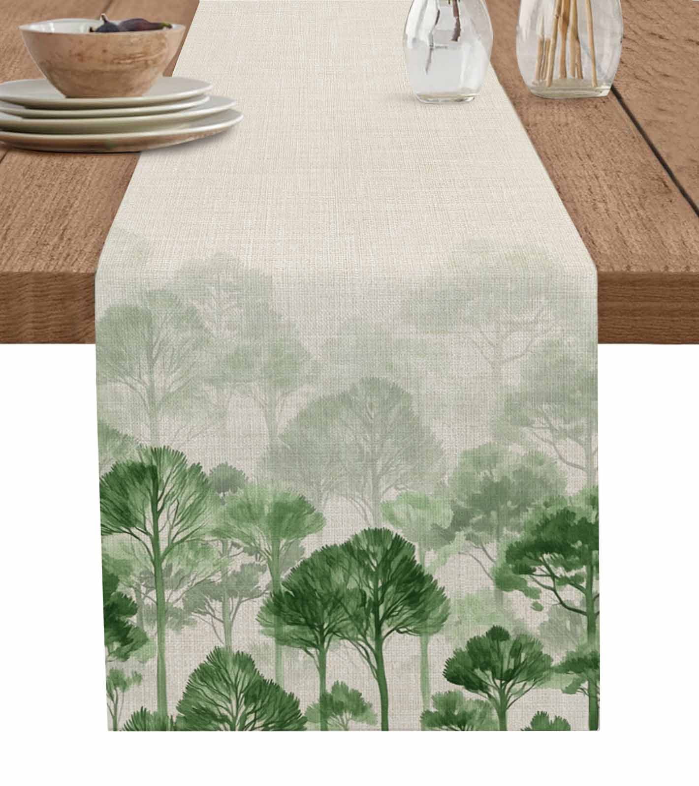 Green Forest Burlap Cotton Table Runner 18x72 Inches Long, Farmhouse ...