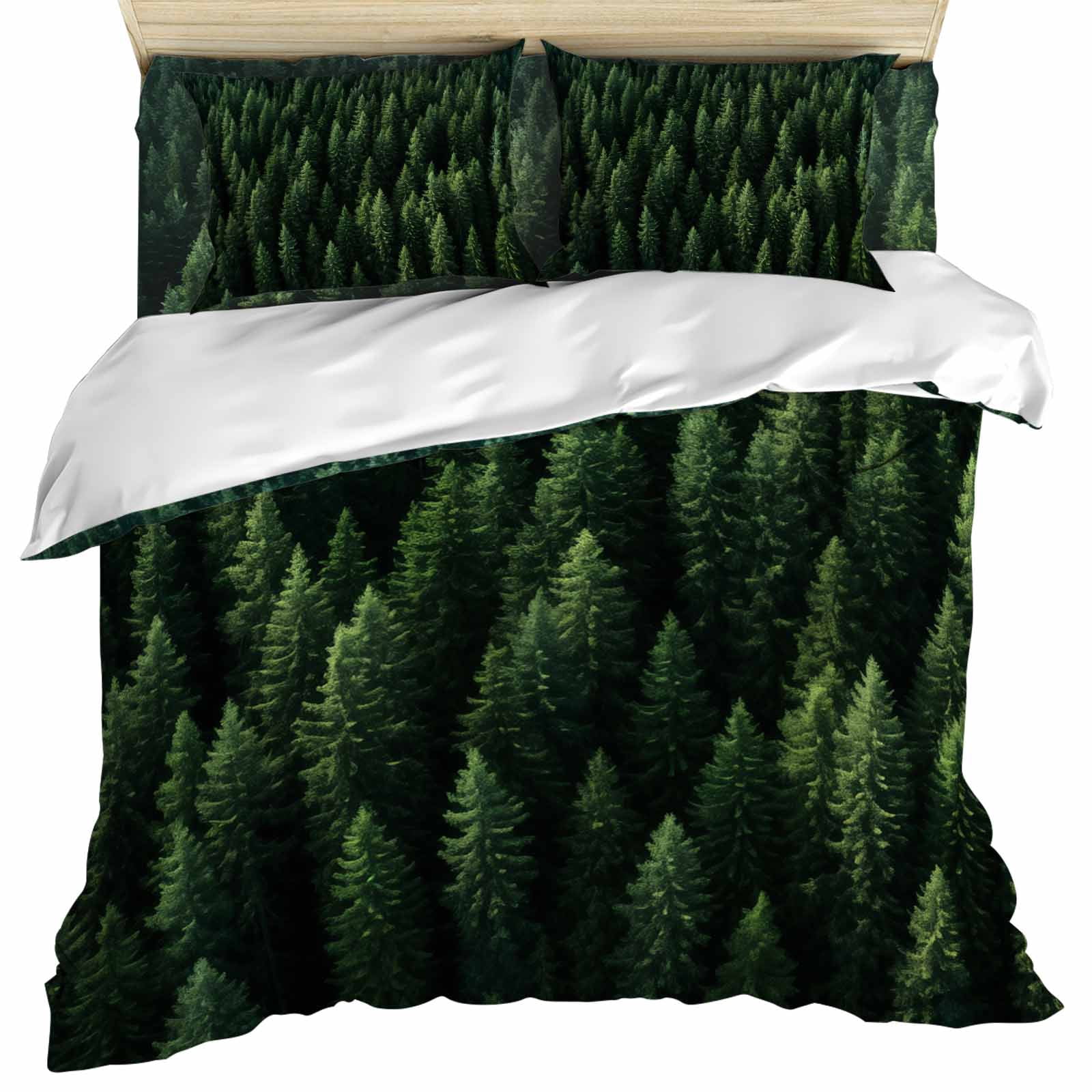 Green Forest Duvet Cover Set, Pine Trees Modern Mysterious Art Soft ...