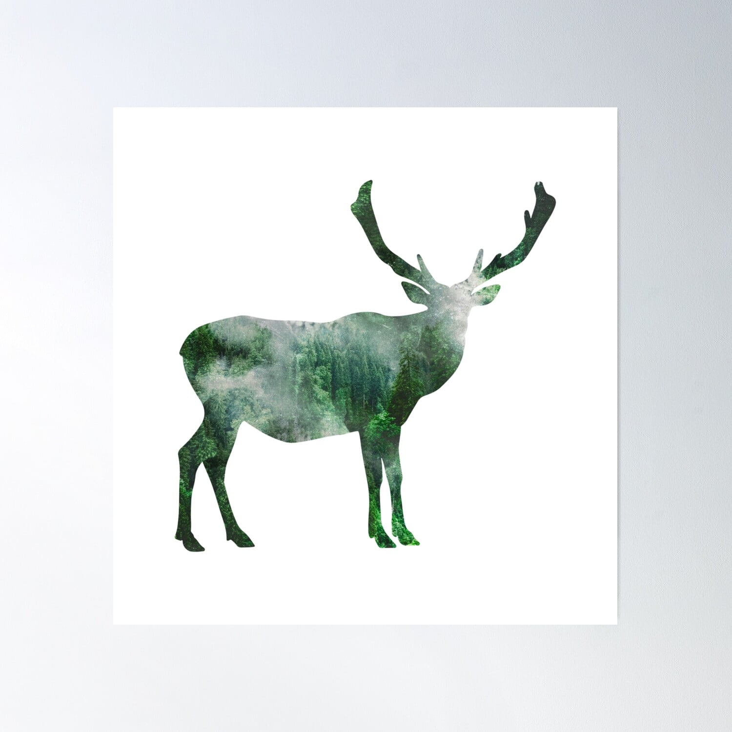 Green Forest Elk Spirit, Deer Of The Woodland Poster Wall Art, Modern ...