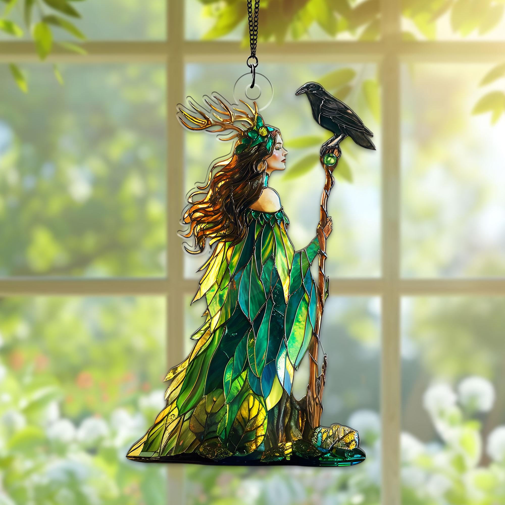 Green Forest Goddess Acrylic Window Hanging ? Celtic Fairy, Witch ...