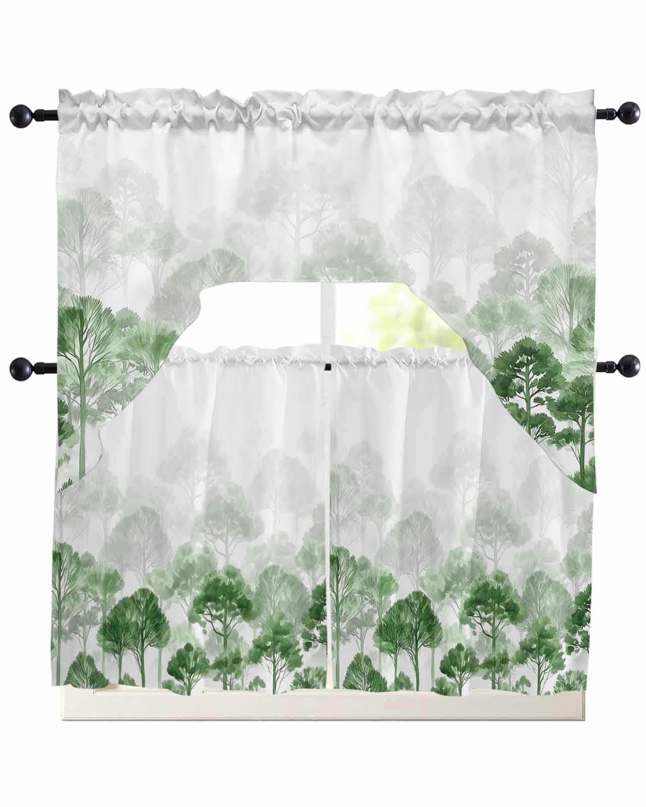 Green Forest Kitchen Curtains Swag Valance and Tier Curtains Set 24 ...