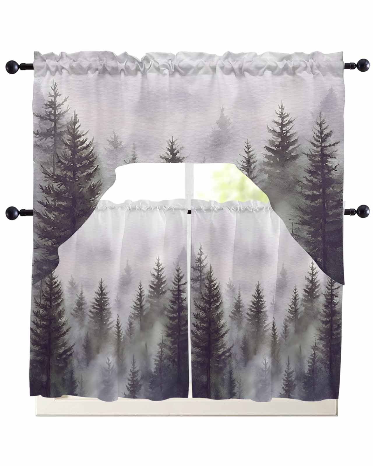 Green Forest Kitchen Curtains Swag Valance and Tier Curtains Set 36 ...