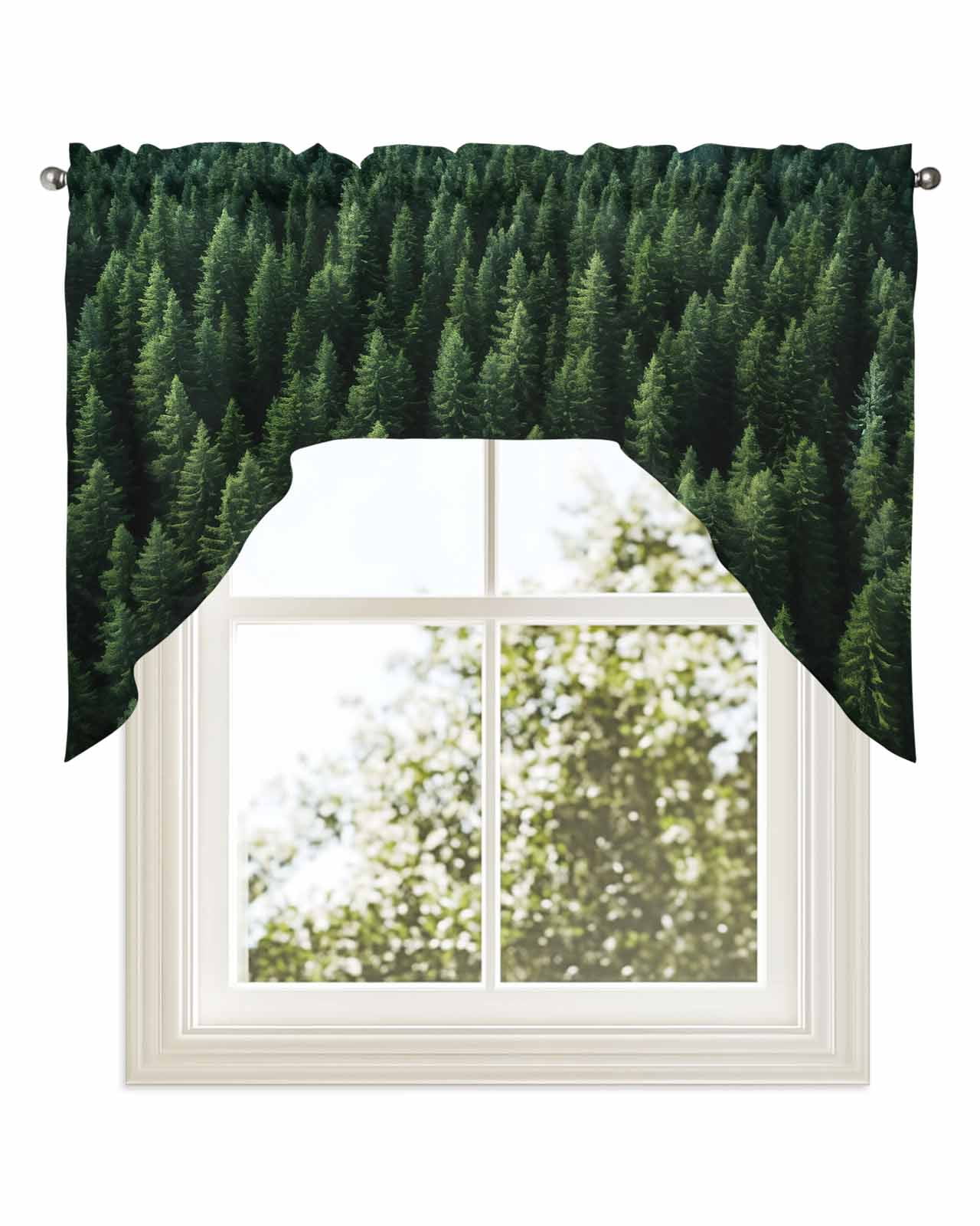 Green Forest Kitchen Curtains Swag Valance for Windows/Bathroom/Cafe ...