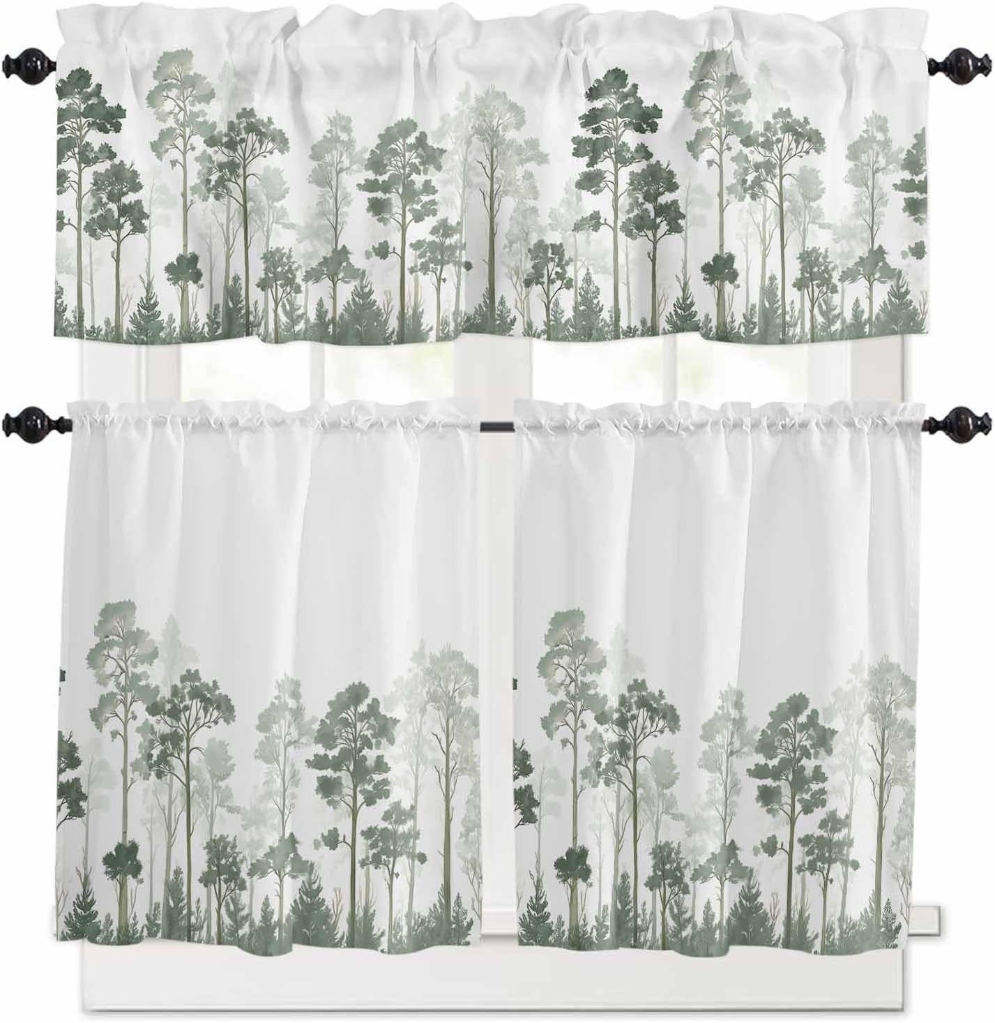 Green Forest Kitchen Curtains and Valances Set, Rod Pocket Curtains ...