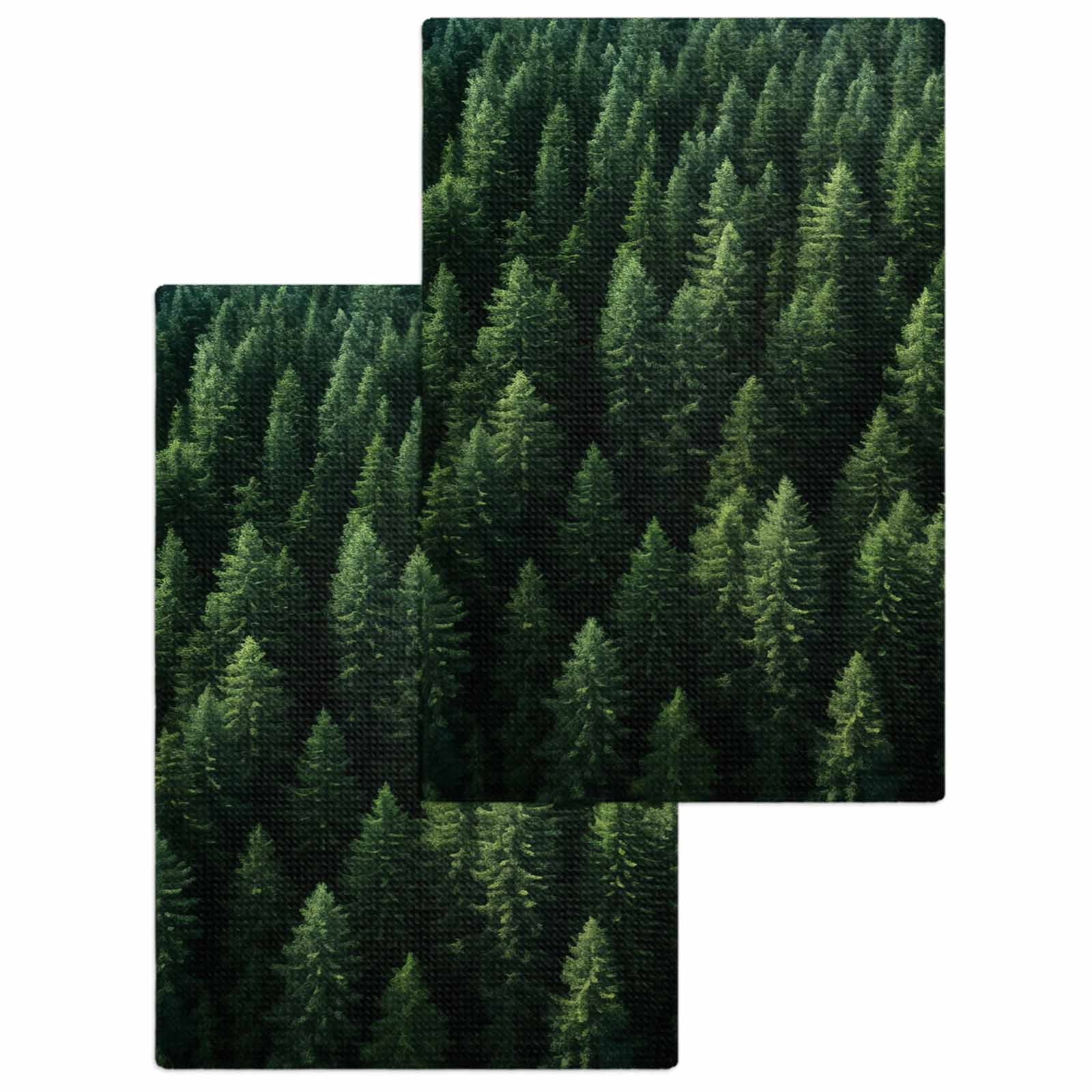 Green Forest Kitchen Dish Towels for Drying Dishes Set of 2, Pine Trees ...