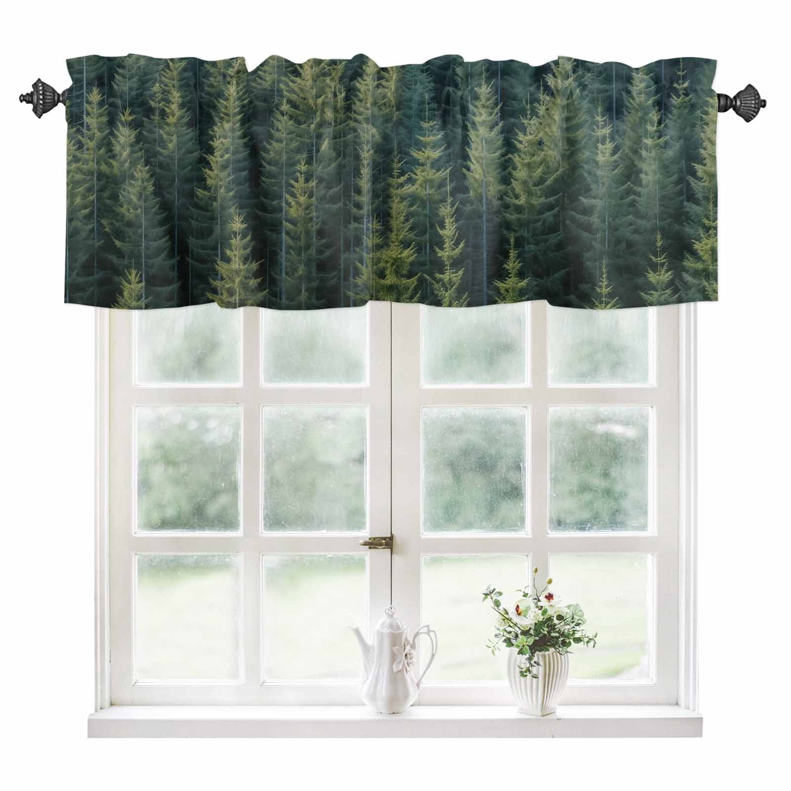 Green Forest Kitchen Valances for Windows 42x18 Inch Kitchen Curtains ...