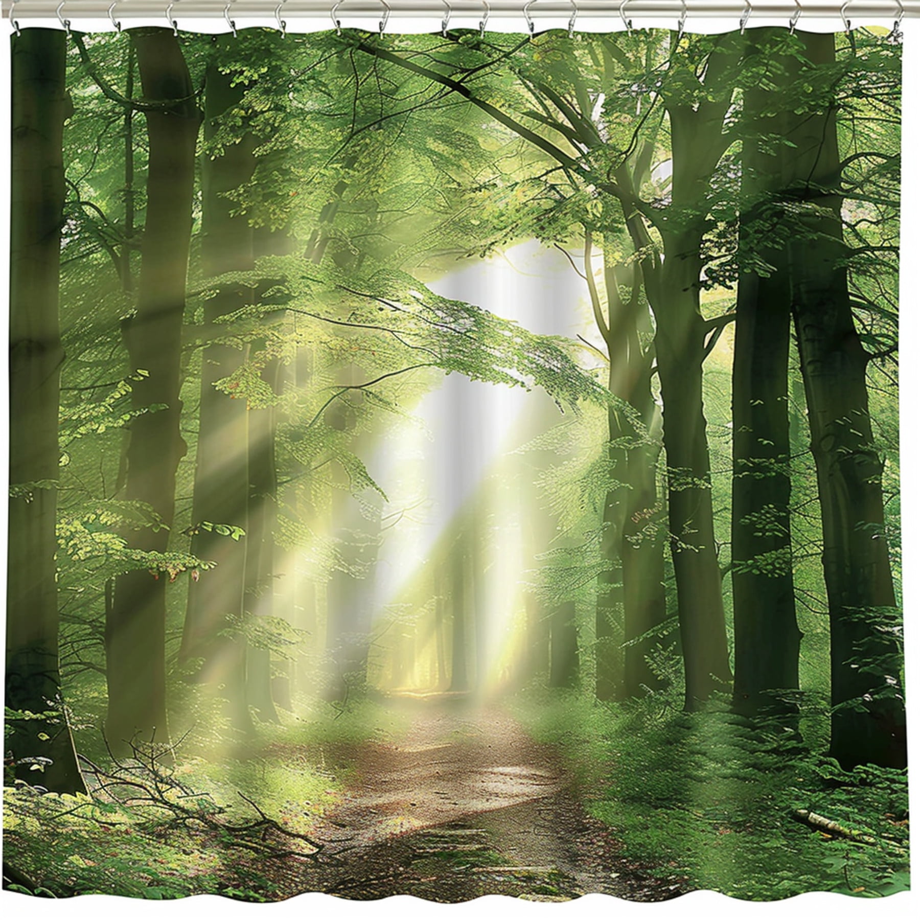 Green Forest Path Shower Curtain Nature Theme Bathroom Decor with Misty ...