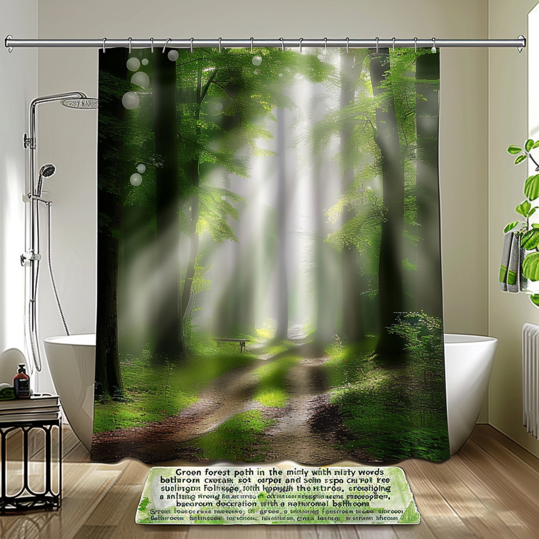 Green Forest Path Shower Curtain Set NatureThemed Bathroom Decor with ...