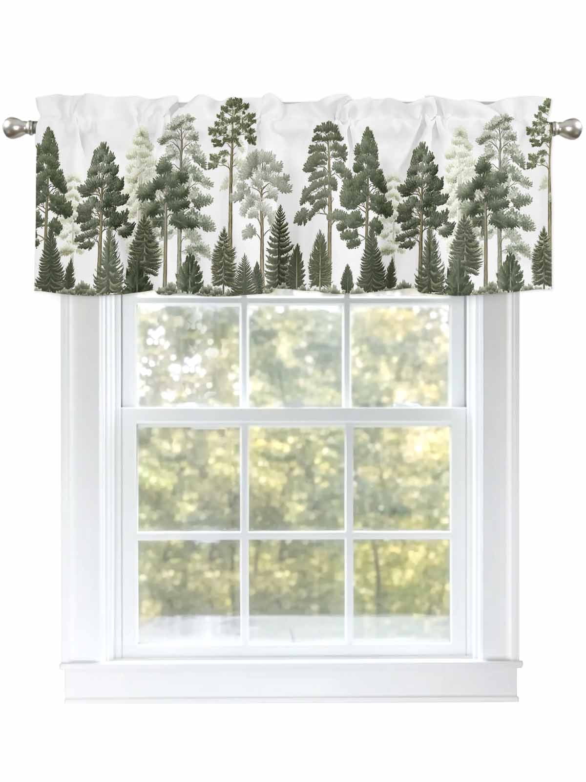 Green Forest Pine Tree Modern Art Valances Curtain Kitchen Rod Pocket ...