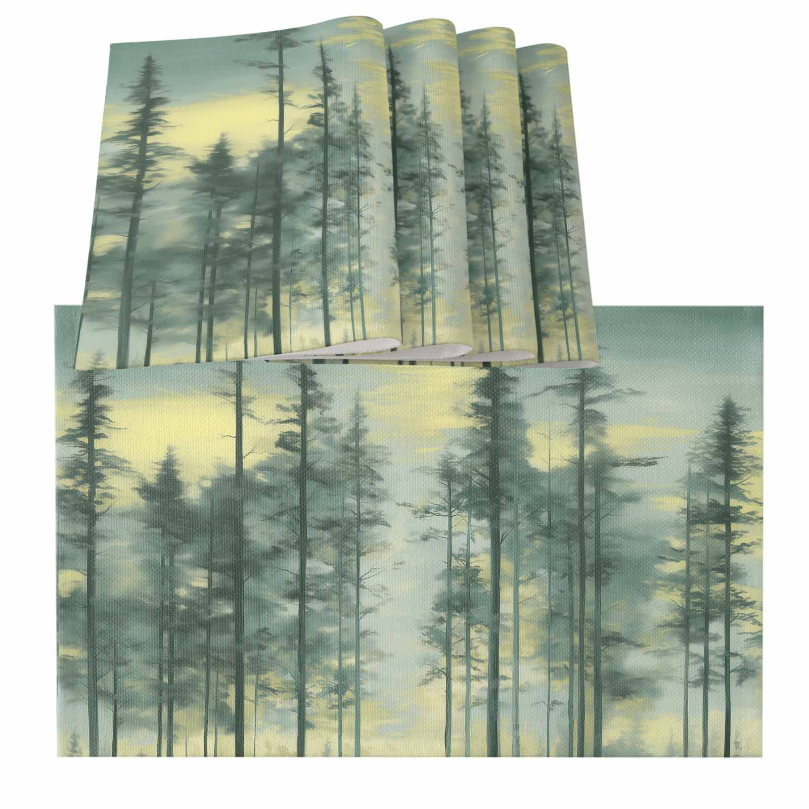 Green Forest Placemats for Dinning Table Set of 4, Modern Oil Painting ...