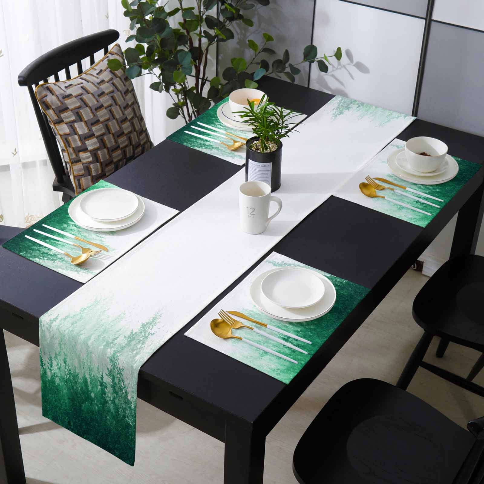 Green Forest Placemats Set of 6 with 70 Inches Long Table Runners ...