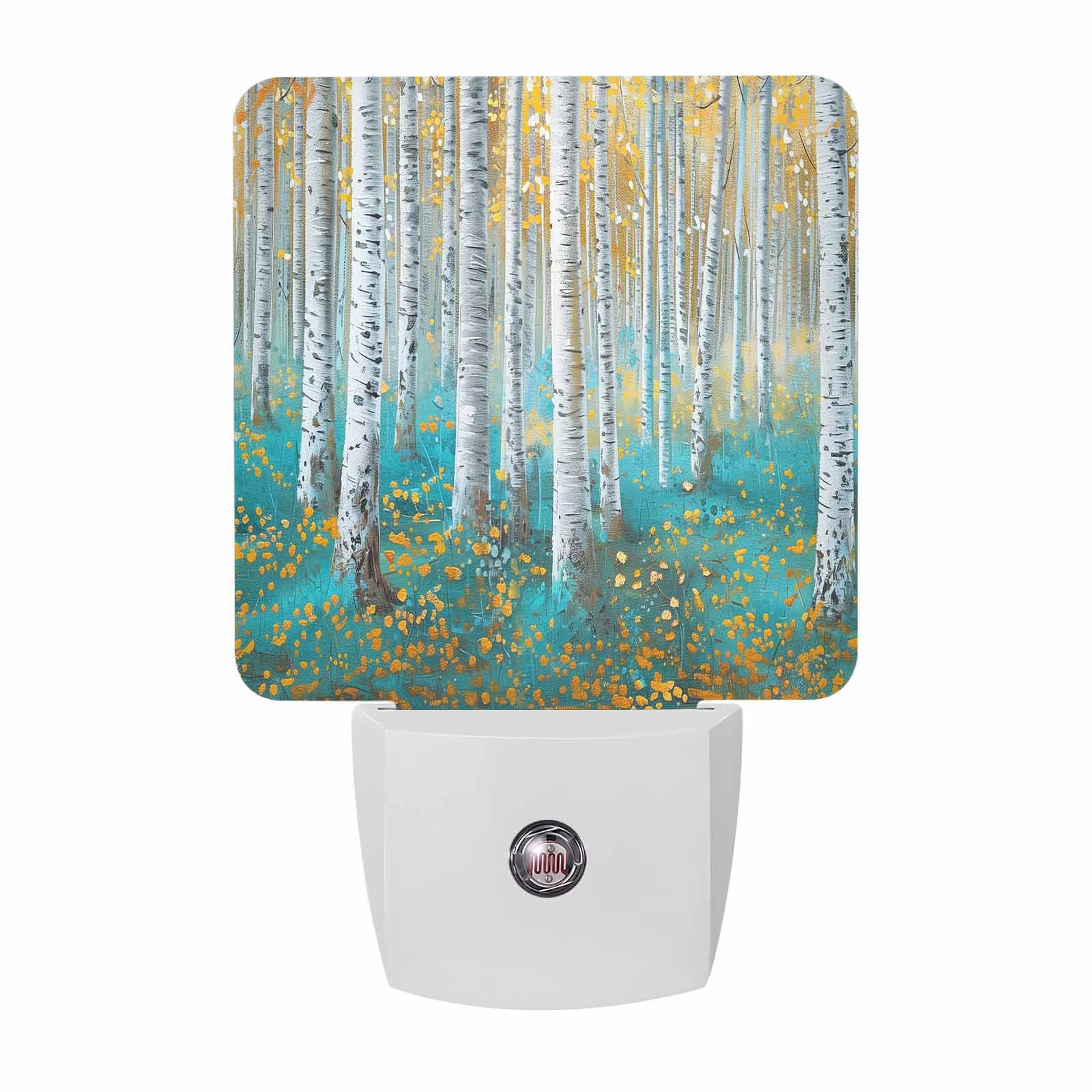 Green Forest Plant Plug-in LED Night Lights Tree Illustration Yellow ...