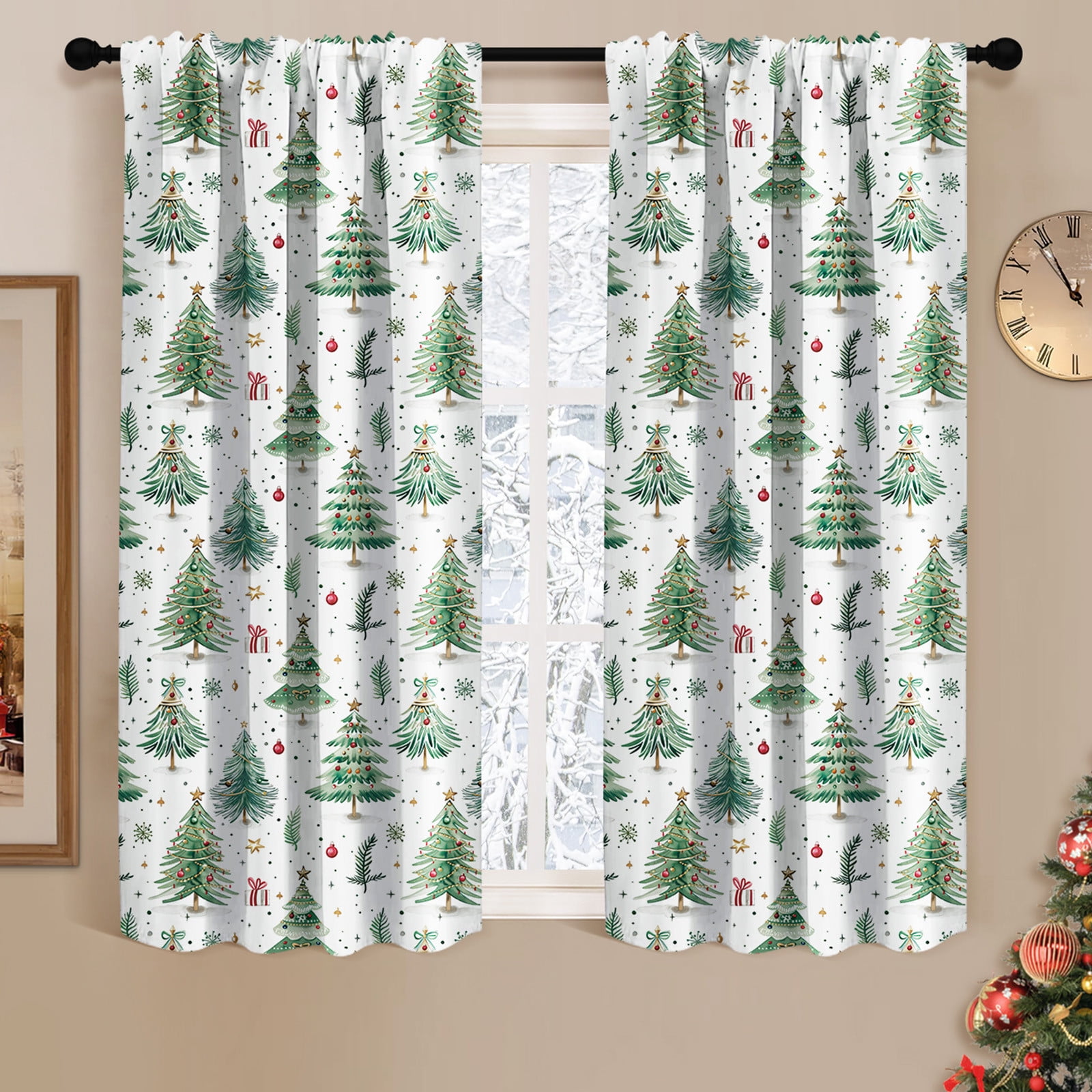 Green Forest Print Tree Valance Curtain, Pine Coniferou Trees Forest ...