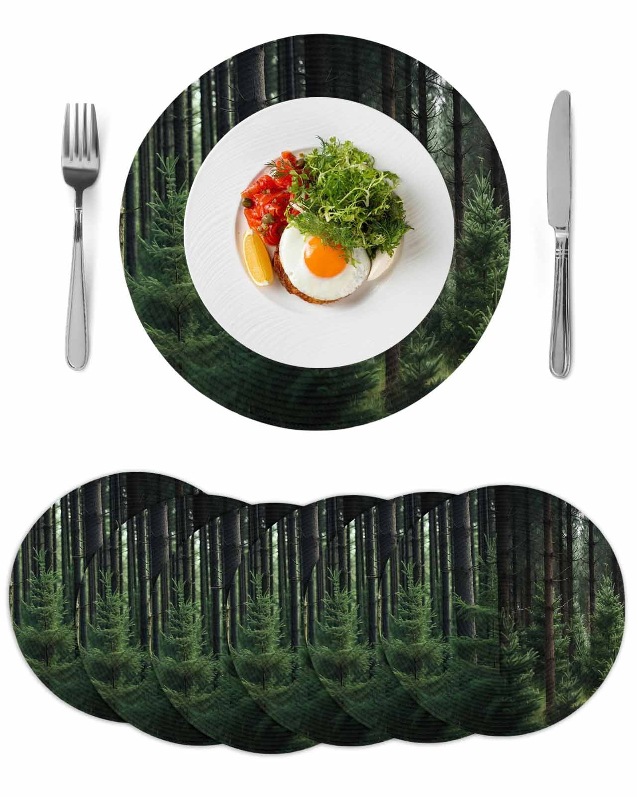 Green Forest Round 13 Inch Placemats Set of 6, Mysterious Primitive ...