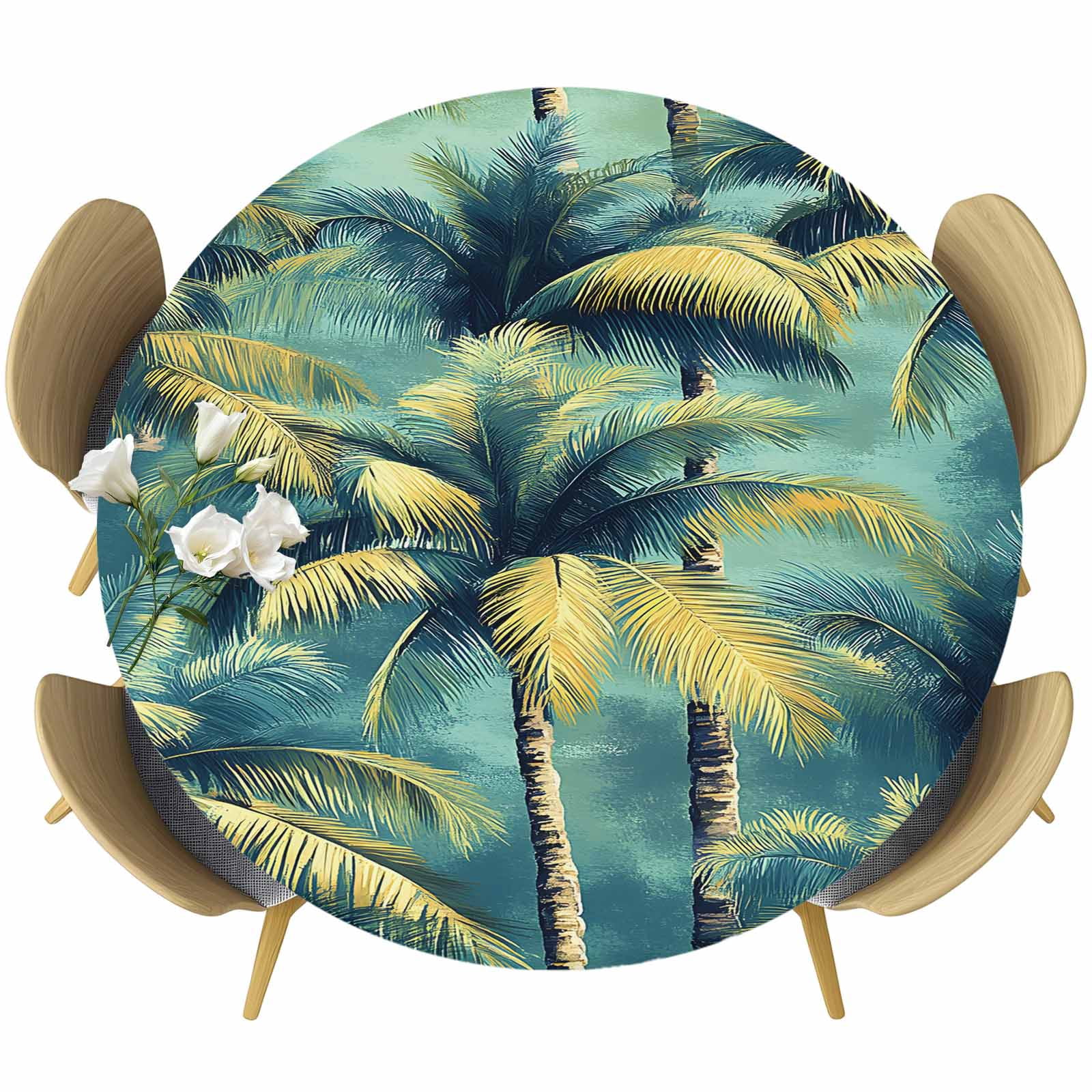 Green Forest Round Tablecloth 36-44 Inch Round Fitted Table Cloth with ...
