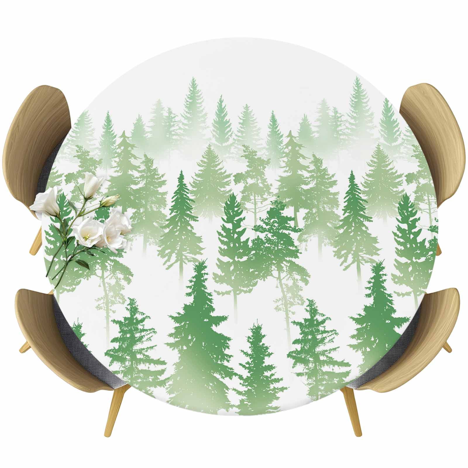 Green Forest Round Tablecloth 45-54 Inch Round Fitted Table Cloth with ...