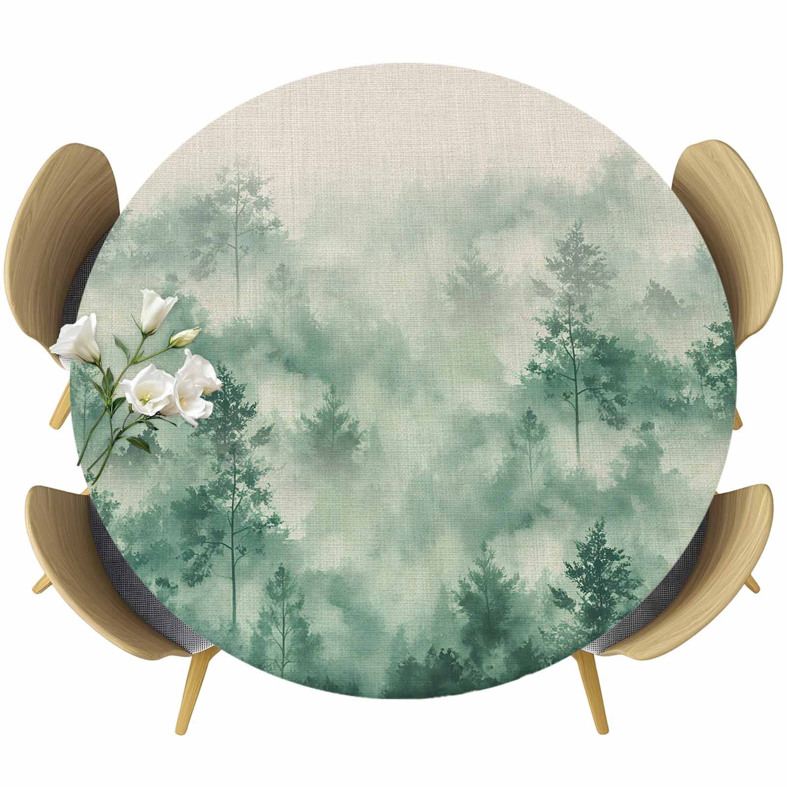 Green Forest Rustic Round Tablecloth 45-54 Inch Round Fitted Table ...