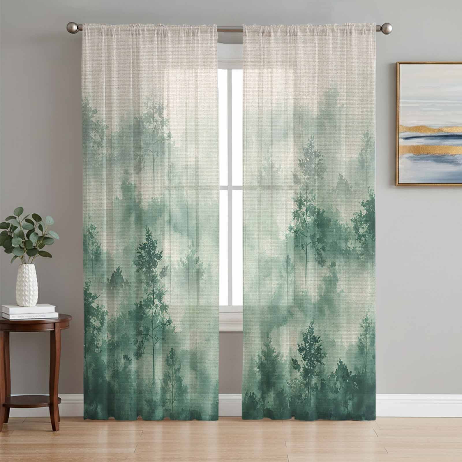Green Forest Rustic Sheer Curtains 84 Inch Length 2 Panels Set, Vintage ...