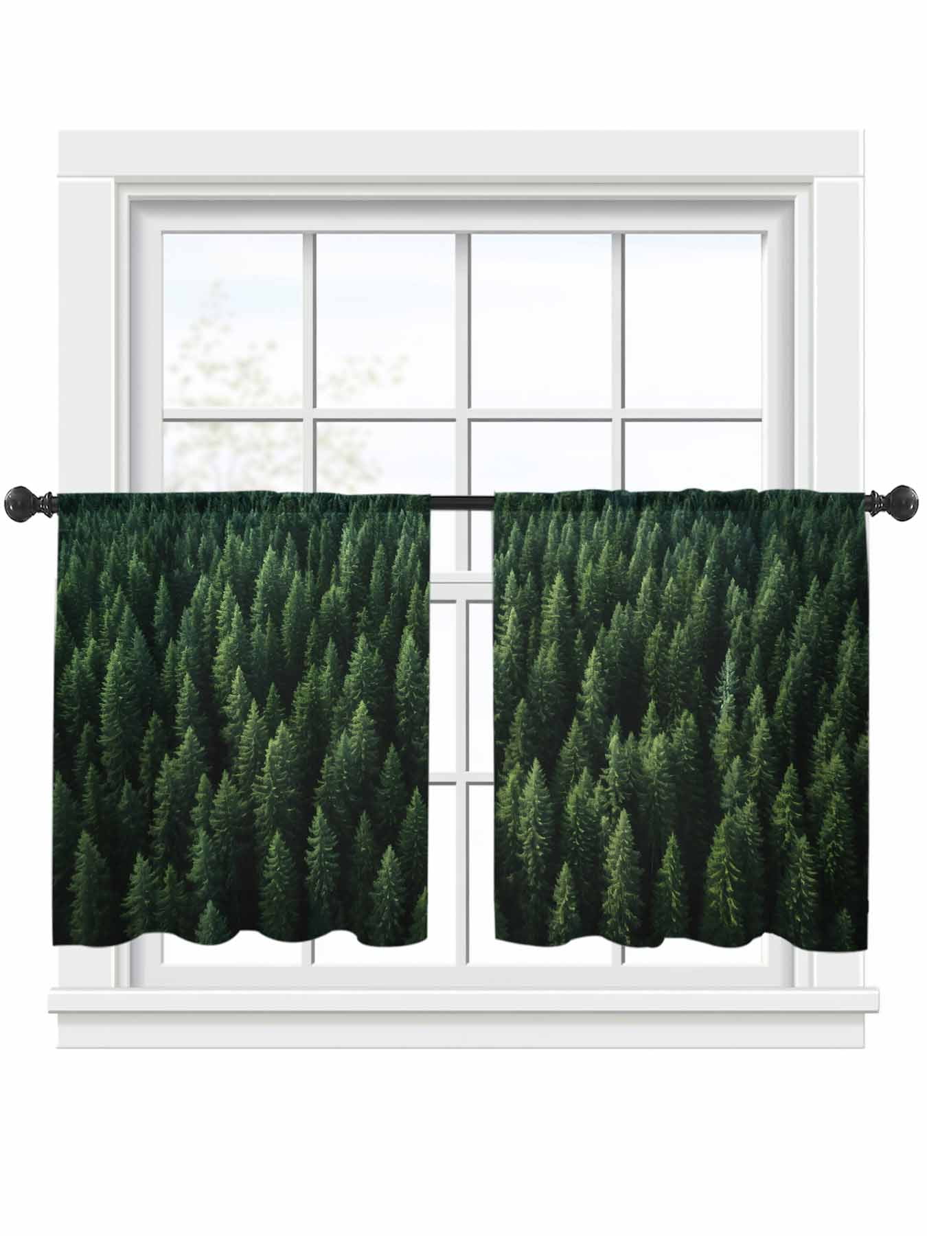 Green Forest Sheer Curtains 54 Inch Length 2 Panels Set, Semi ...