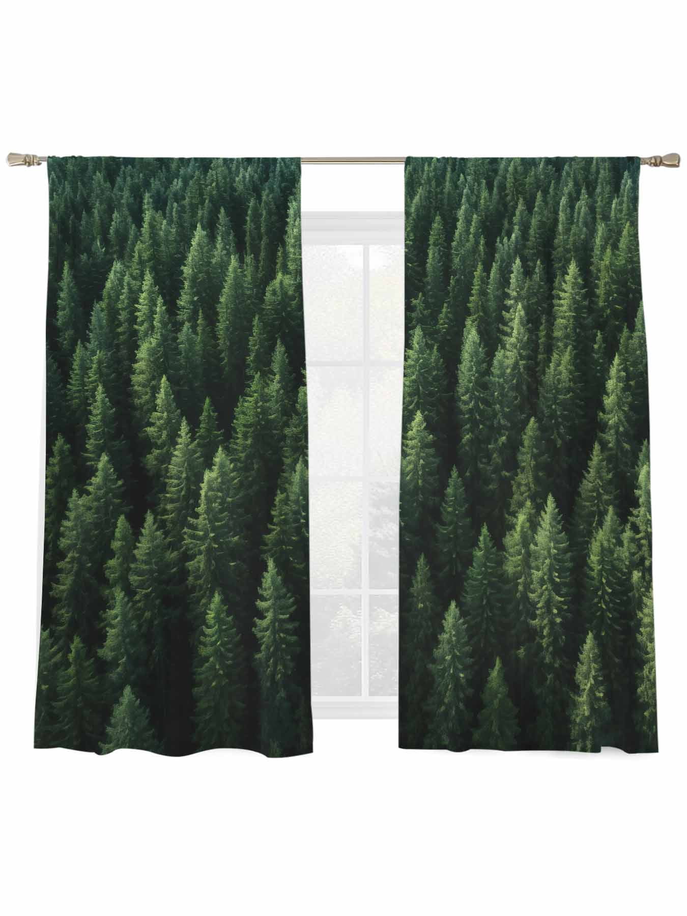 Green Forest Sheer Curtains 72 Inch Length 2 Panels Set, Semi ...